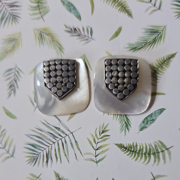 Jewelry | Vintage Mother Of Pearl Square Earrings W Silver Plated ...